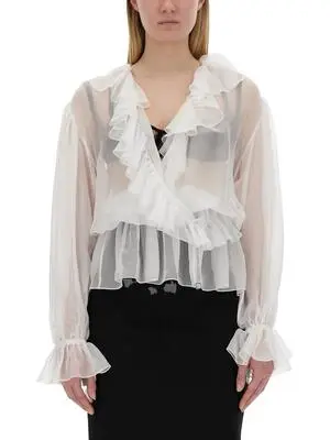 Dolce & Gabbana Chiffon Ruffle Blouse - White