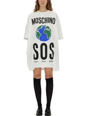 Moschino Printed Cotton Interlock T-shirt Dress - White