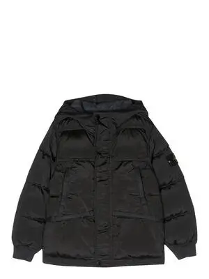 Stone Island Down Jacket Blouson With Logo Patch - Charcoal
