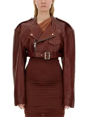 Rick Owens Leather Cropped Jacket Bordeaux