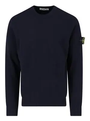 Stone Island Logo Wool Blend Sweater - Blue