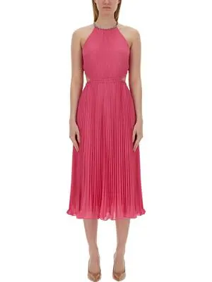 Michael Kors Pleated Georgette Dress With Cut-out Details - Pink