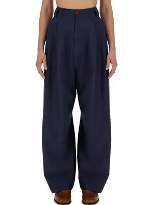 ALYSI Wide Leg Canvas Trousers - Blue