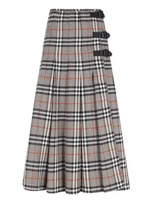Burberry Checked Midi Skirt - Brown