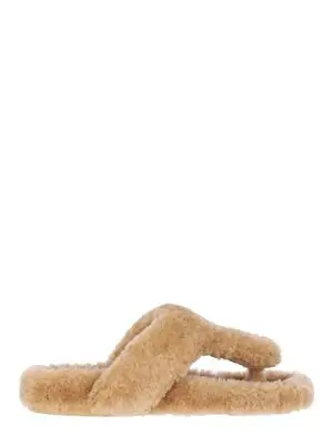 Loewe Shearling Thong Sandals Beige