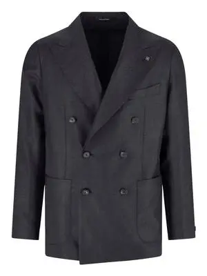 Kiton Double-Breasted Cashmere Blazer Blue