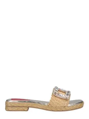 ROGER VIVIER Strass Buckle Slide Sandals - Beige