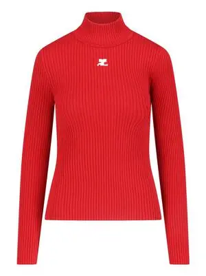 COURREGES Logo Turtleneck Sweater - Red