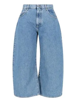 Attico Cropped Wide Leg Jeans - Light Blue