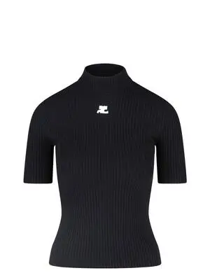 COURREGES Logo Ribbed Top - Black