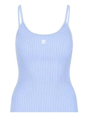 COURREGES Logo Ribbed Top - Light Blue