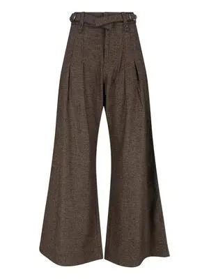 EUDON CHOI Wool Blend Straight Leg Trousers Brown