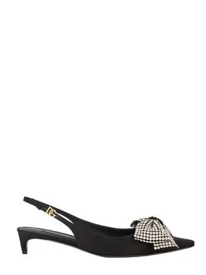 Dolce & Gabbana Satin Slingback With Rhinestone Embroidery - Black