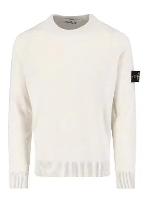 Stone Island Virgin Wool Logo Sweater Cream