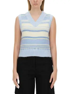 GANNI Sleeveless V-neck Vest - Azure