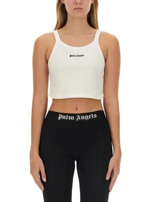 Palm Angels Cropped Cotton Tank Top - White