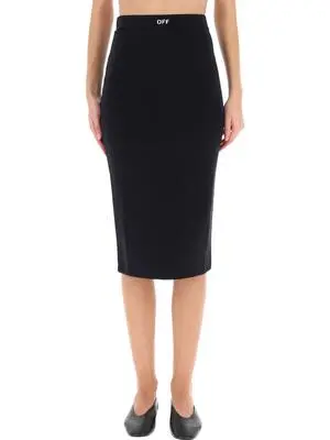 Off-White Midi Skirt With Logo - Black