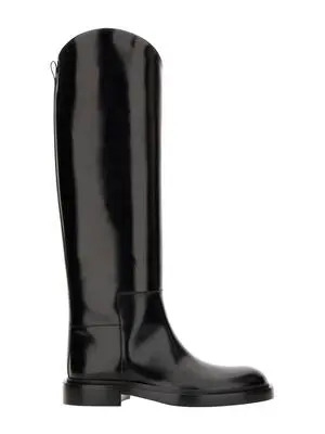 JIL SANDER Leather Knee High Boots - Black