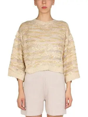 Brunello Cucinelli Perforated Mesh Top - Beige