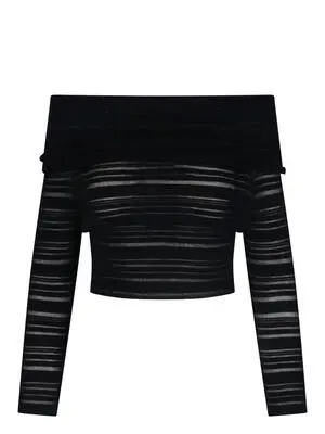 ANDREĀDAMO Striped Crop Top - Black