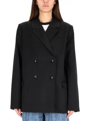 GANNI Double-breasted Wool Jacket - Black
