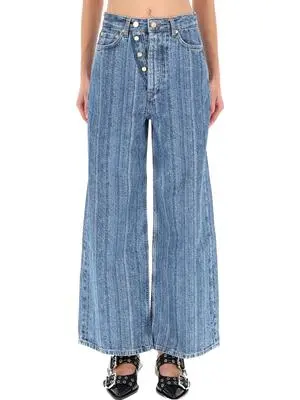 GANNI Striped Wide Leg Jeans - Denim