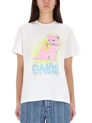 GANNI Printed T-shirt - White