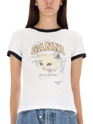 GANNI Printed T-shirt - White