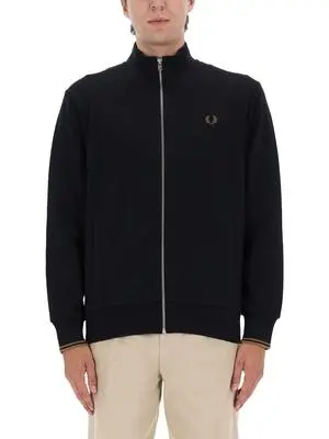 Fred Perry Zippered Sweatshirt With Logo - Black