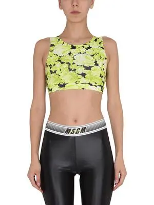 MSGM Floral Print Cropped Top - Yellow