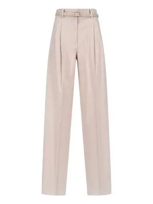 Max Mara Belted Virgin Wool Pants - Beige
