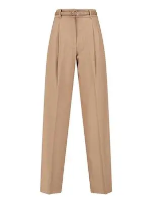 Max Mara Belted Virgin Wool Pants Brown