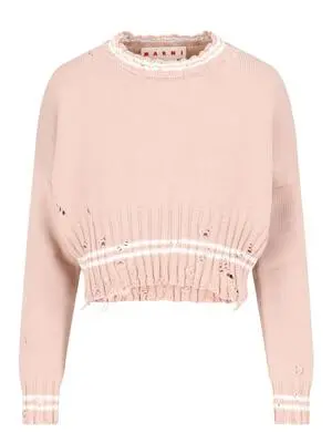 Marni Crew Neck Cropped Sweater - Pink