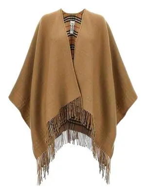 Burberry Reversible Checked Wool Cape - Beige