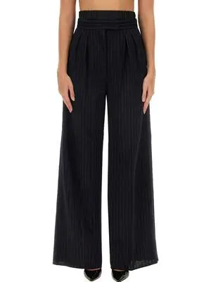 Max Mara Wide Leg Virgin Wool Blend Pants - Blue
