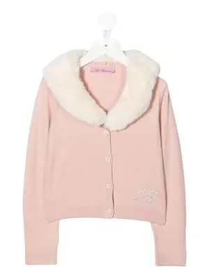 Blumarine Cardigan With Faux Fur Collar - Pink