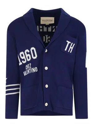 Valentino Garavani Wool Jacquard Cardigan - Blue