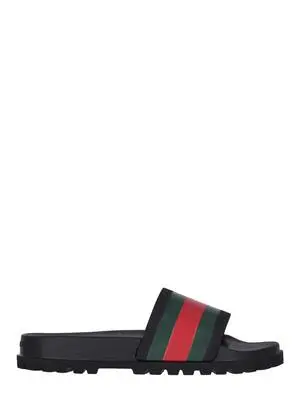Gucci Web Rubber Slides - Black