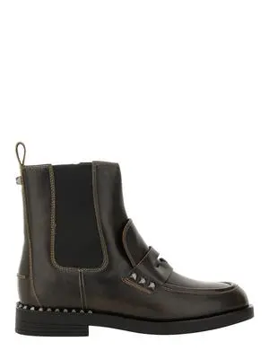 Ash Studded Leather Ankle Boots - Brown