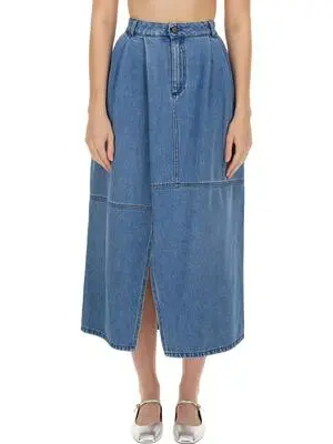 ALYSI Cotton Midi Skirt - Denim