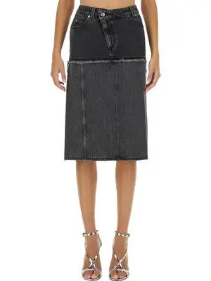 Alexander McQueen Two-tone Denim Skirt - Black