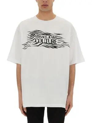 Versace Zebra Rhinestone Logo T-shirt - White