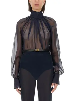Saint Laurent Turtleneck Blouse - Blue