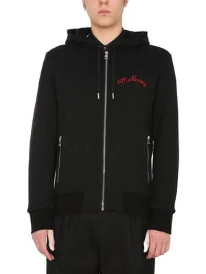 Alexander McQueen Hooded Sweatshirt With Zip Closure - Black