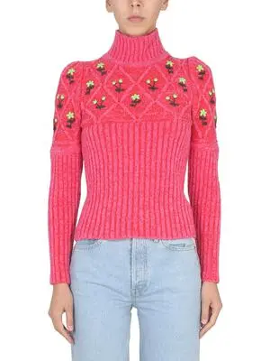 CORMIO Floral Embroidered Jersey Top - Red