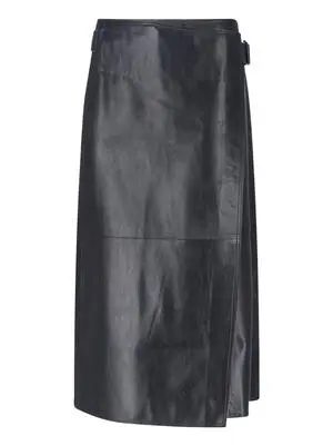 Calvin Klein Nappa Leather Midi Skirt - Black