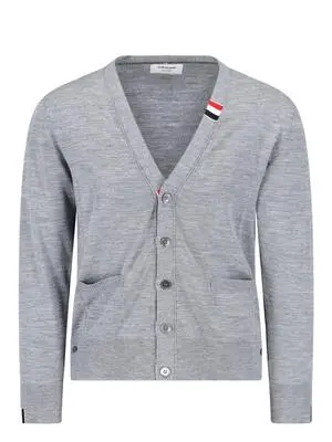 Thom Browne Wool Blend Logo Cardigan - Gray