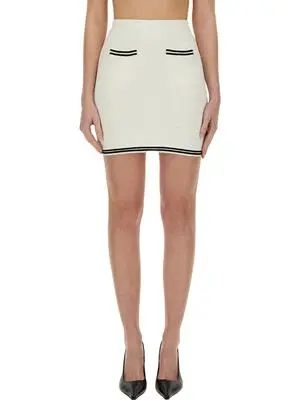 SELF-PORTRAIT Jacquard Mini Skirt With Bow - Beige