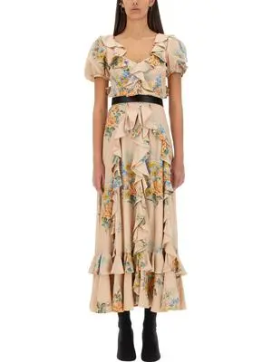Alexander McQueen Floral Print Silk Dress - Beige
