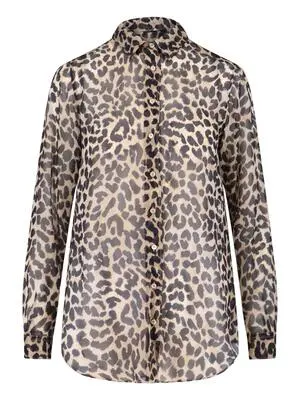 Aspesi Semi-Transparent Animal Print Shirt Brown